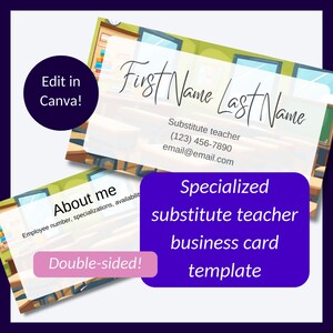Substitute Teacher Business Card Design for Canva. Great Tutor Business ...