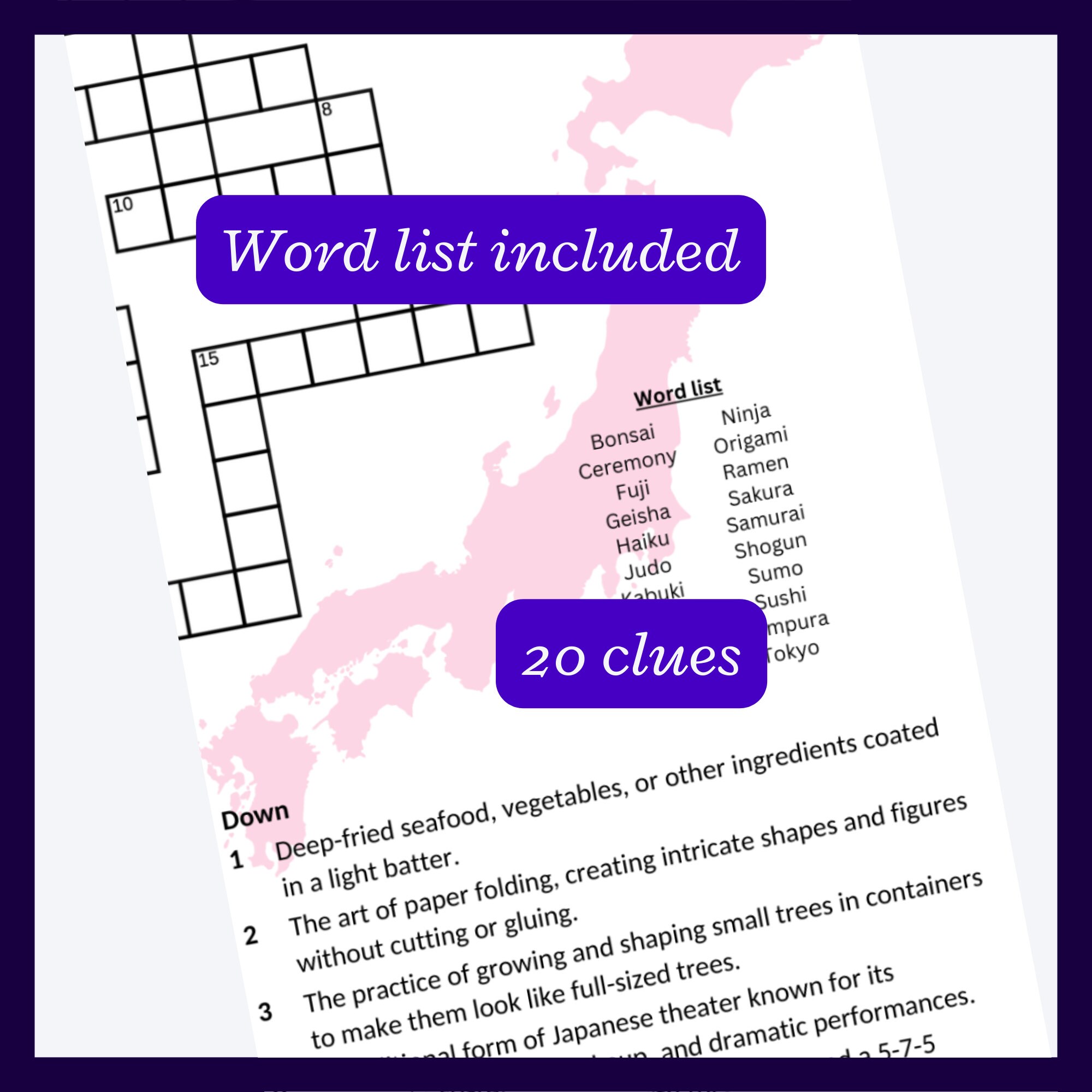 Japan Crossword Puzzle: Great Research Activity or Party Game for Teens ...