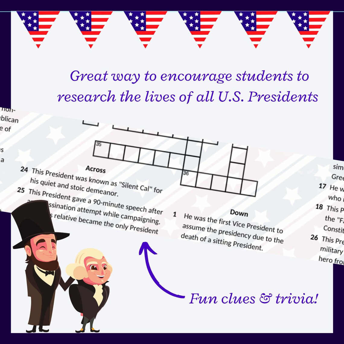 US Presidents Crossword Puzzle: History Game for Teens/adults (digital ...