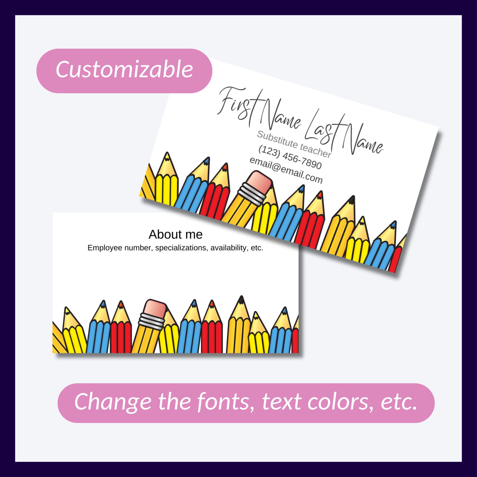 Substitute Teacher Business Card Design for Canva. Great Tutor Business ...