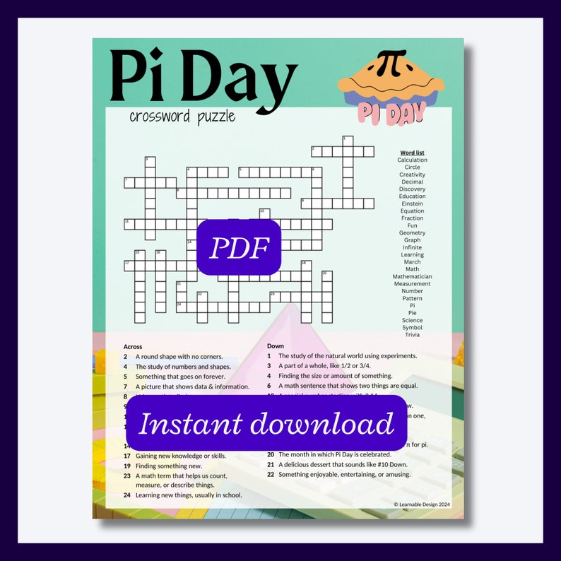 Pi Day Cross Word Puzzle Game for Teenagers or Party Game! - Etsy