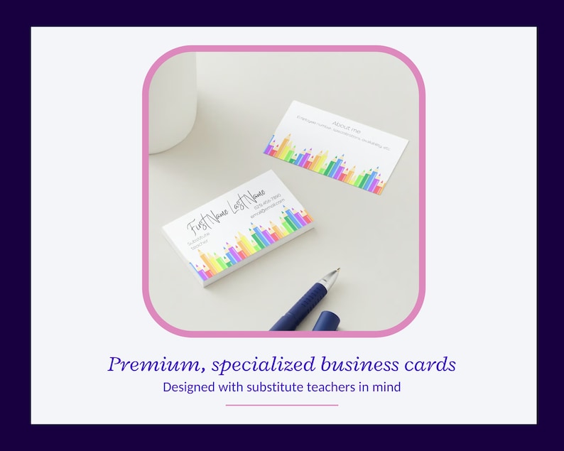 Substitute Teacher Business Card Template: Colorful Pencils (digital ...