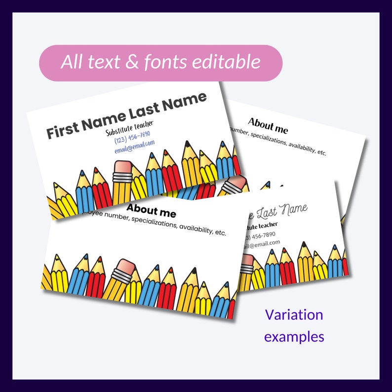 Substitute Teacher Business Card Design for Canva. Great Tutor Business ...