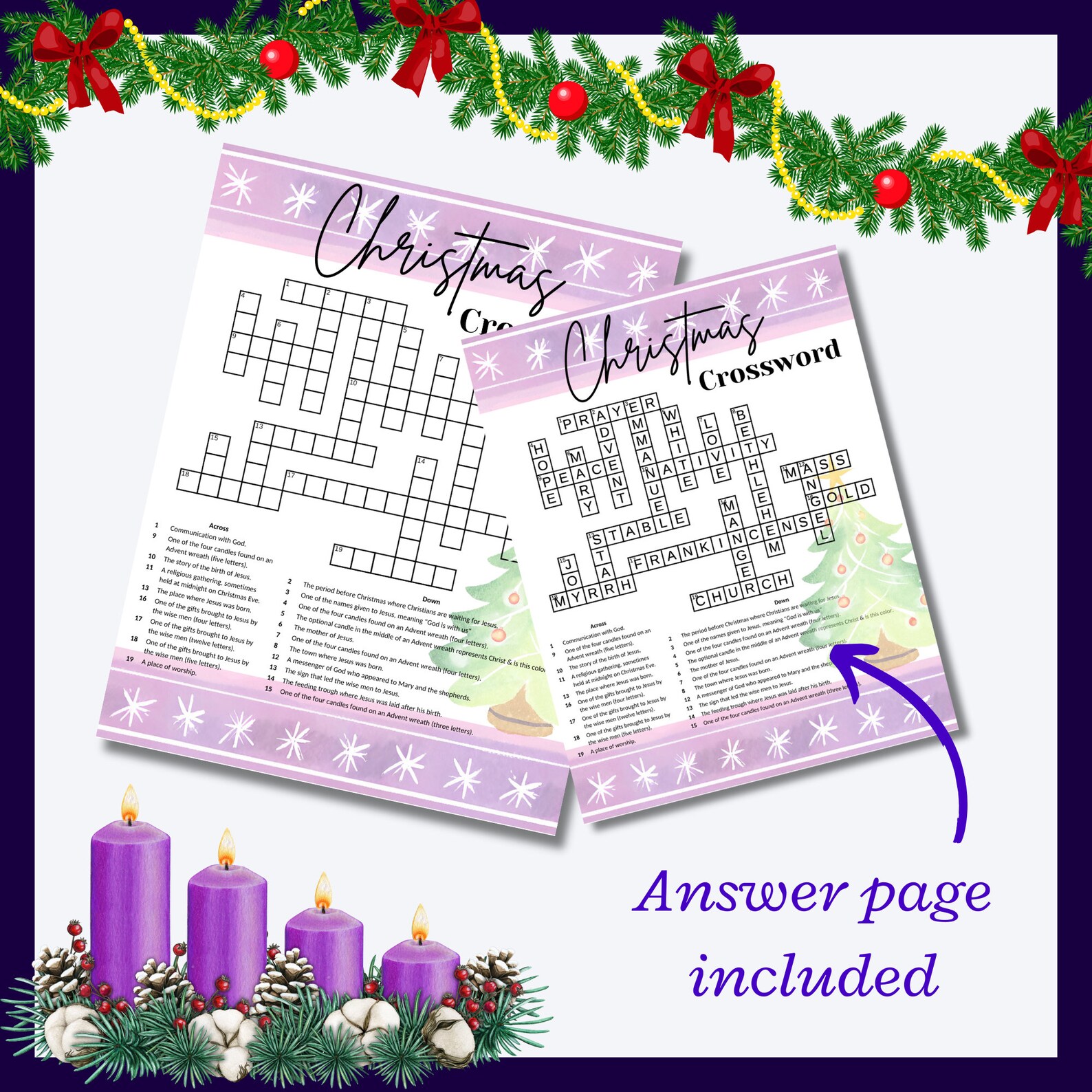 Advent Crossword Puzzle for Parties or to Learn About Christmas ...