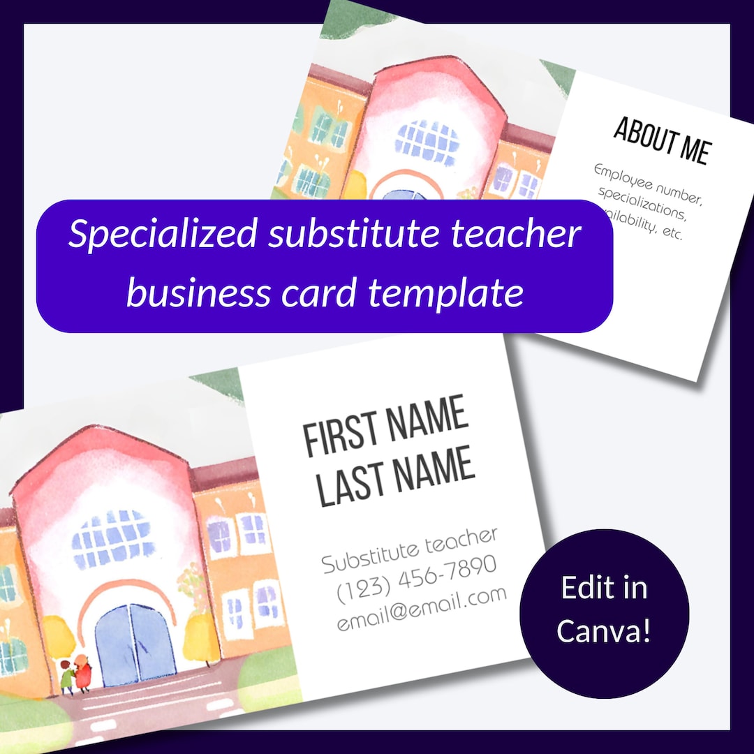 Substitute Teacher Business Card Design for Canva. Great Tutor Business ...