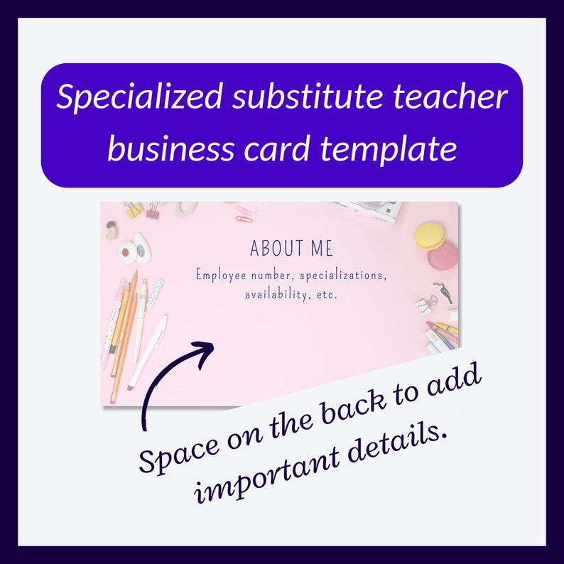Substitute Teacher Business Card Design for Canva. Great Tutor Business ...
