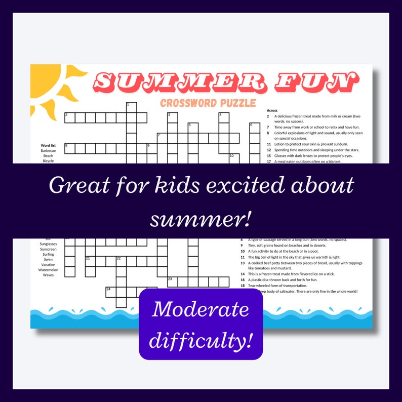 Summer Crossword Puzzle— Perfect Cross Word Puzzle for End-of-year ...