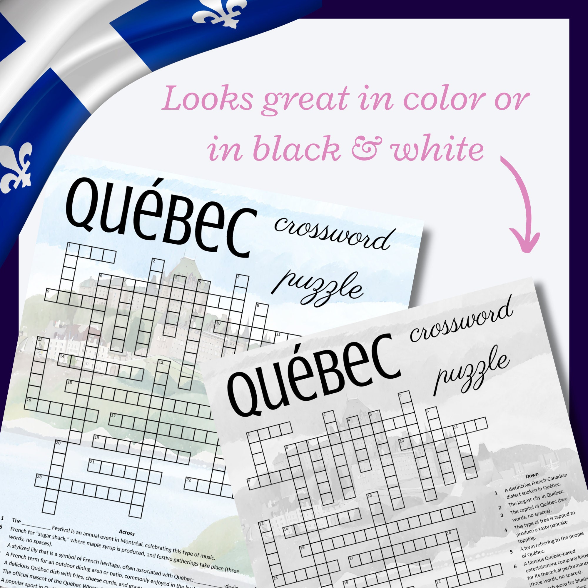 Québec Trivia Crossword Puzzle! This Cross Word Puzzle is Great for ...