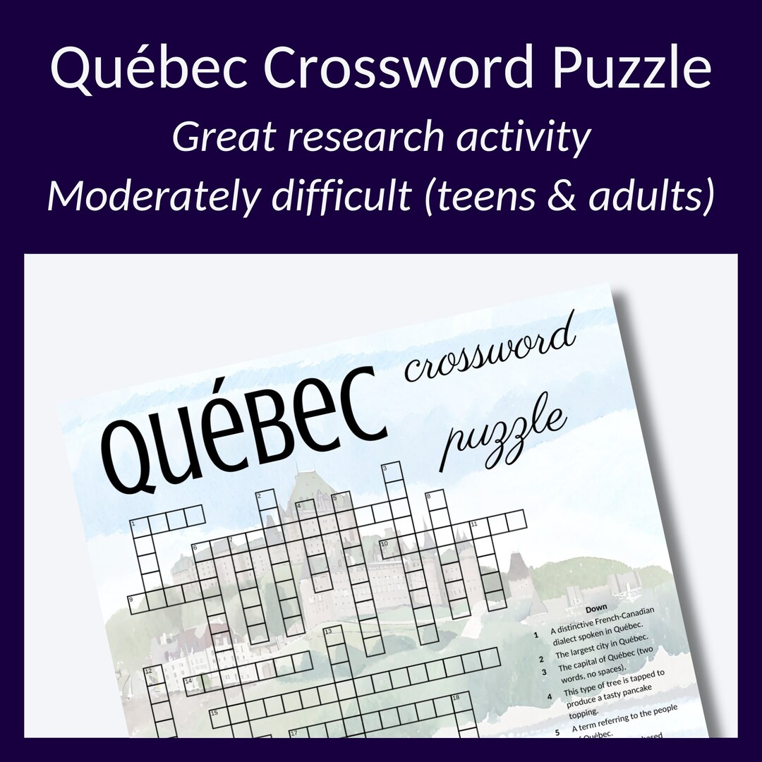 Québec Trivia Crossword Puzzle! This Cross Word Puzzle is Great for ...