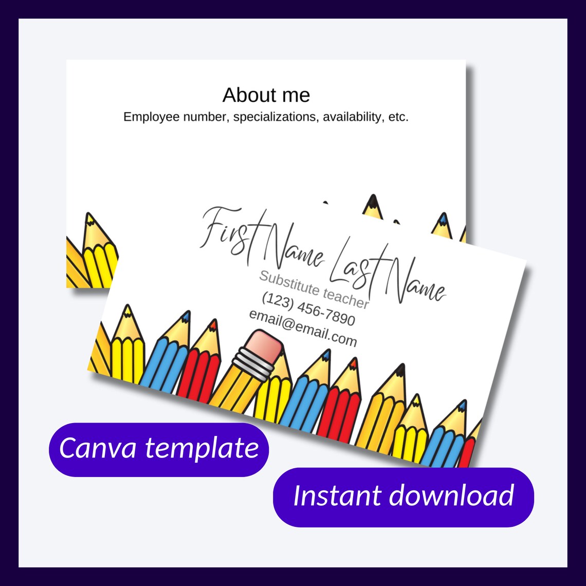 Substitute Teacher Business Card Design for Canva. Great Tutor Business ...