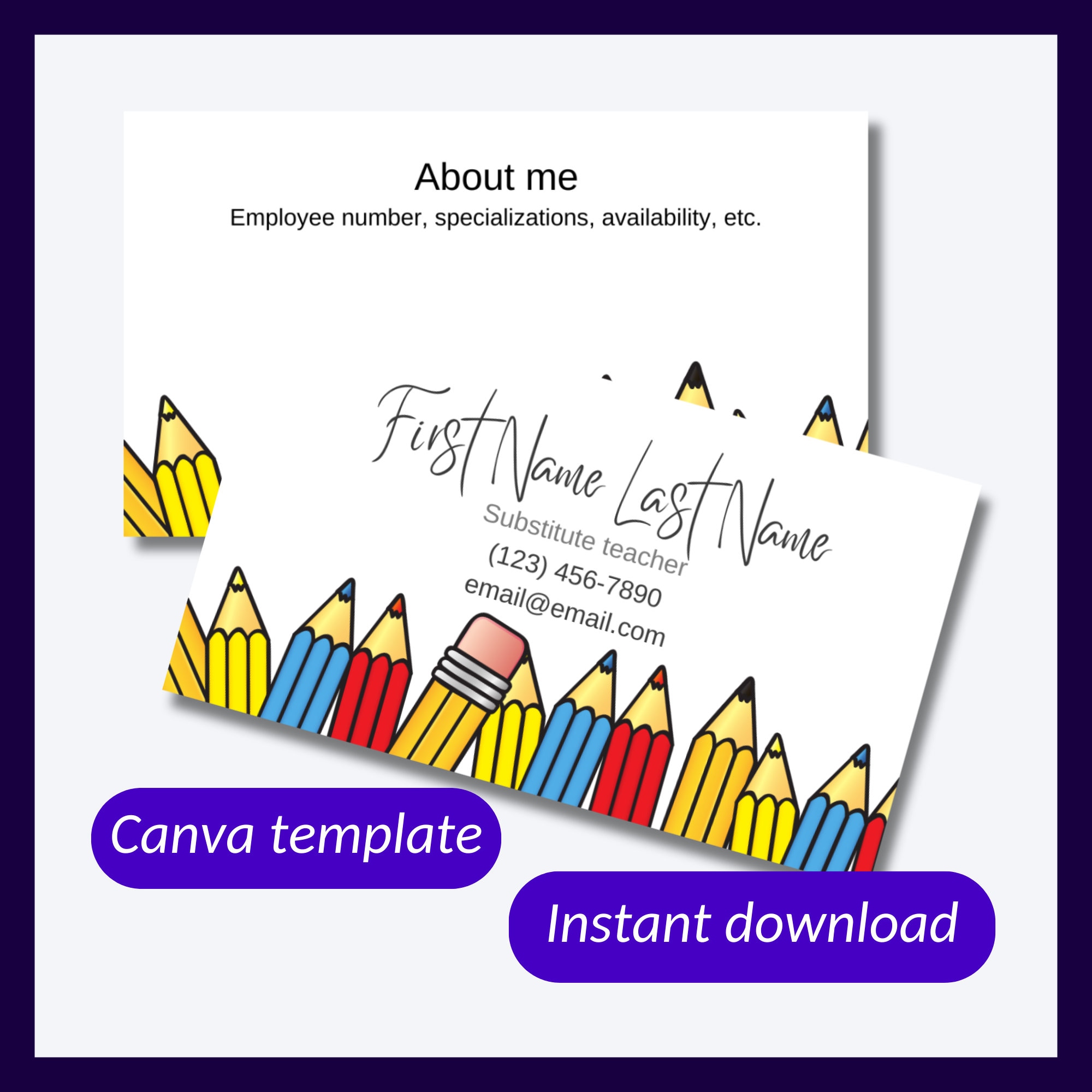 Substitute Teacher Business Card Design for Canva. Great Tutor Business ...