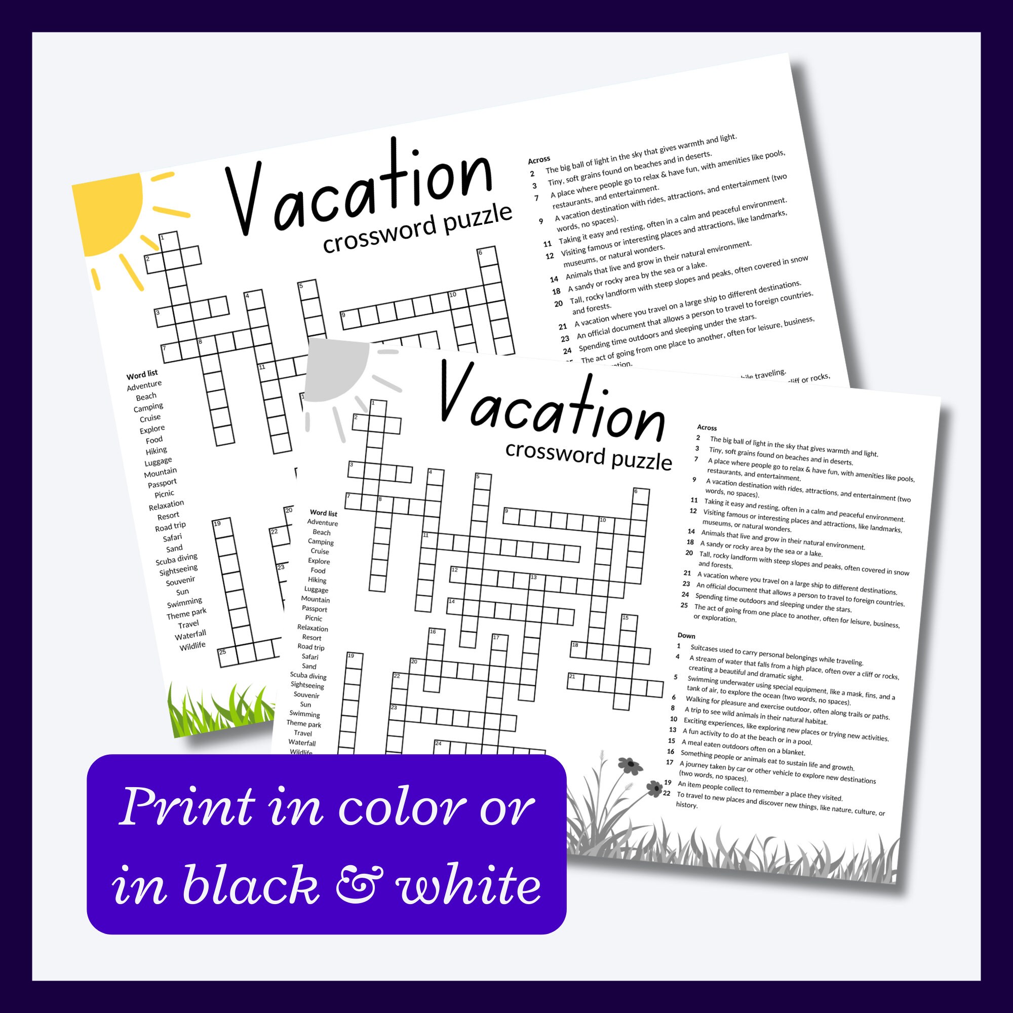 Vacation Crossword Puzzle! the Perfect Summer Activity or Family ...