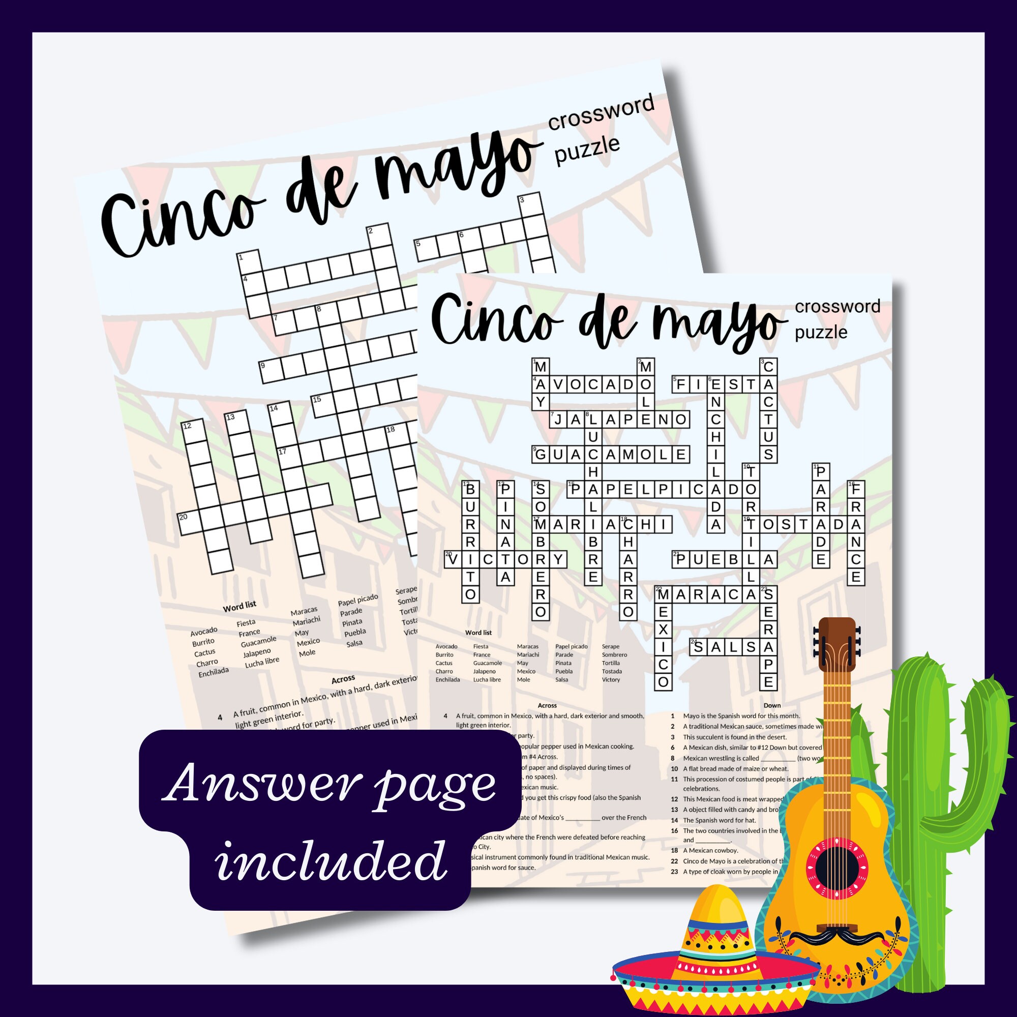Cinco De Mayo Crossword Puzzle for Parties or to Build Vocabulary ...