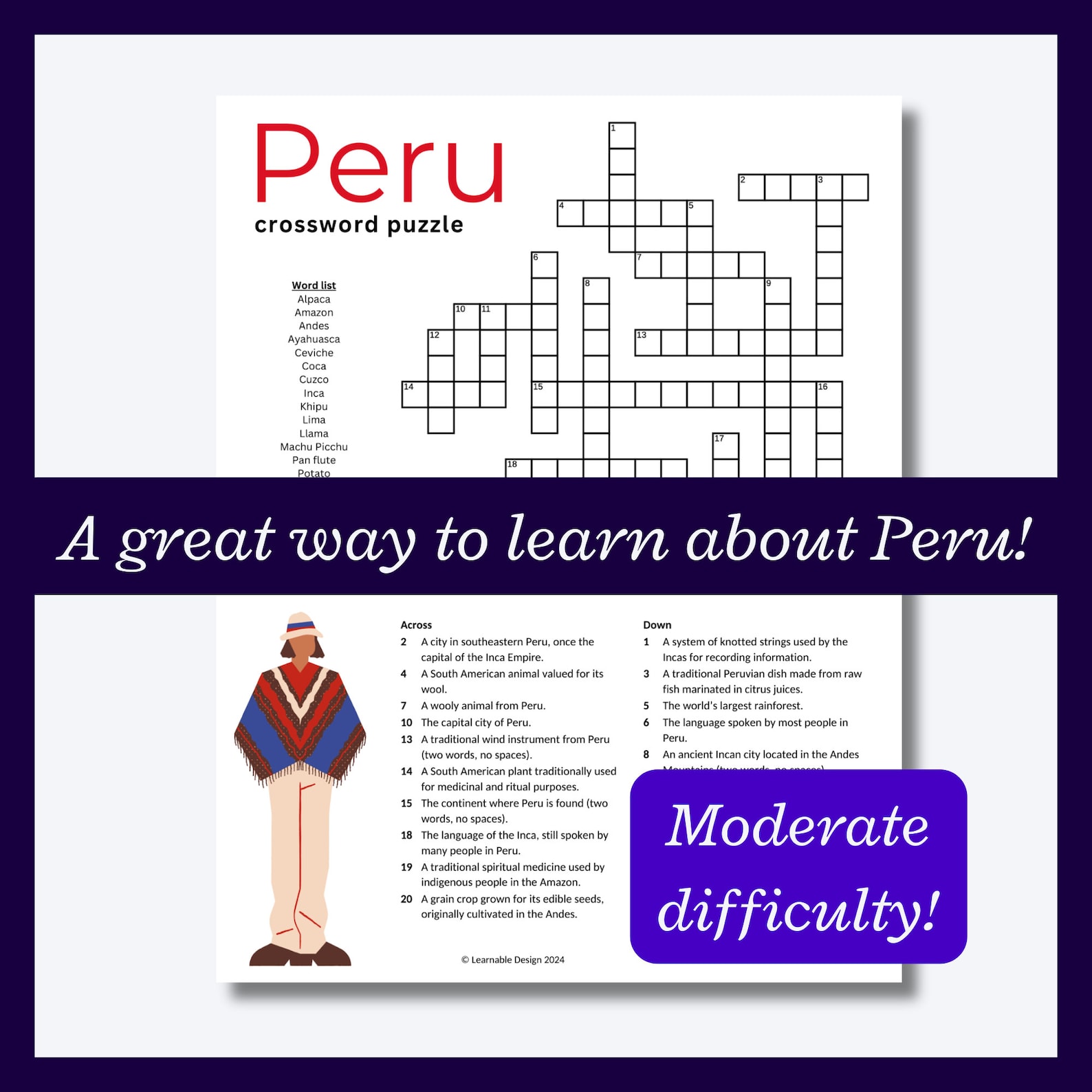 Learning About Peru Crossword! This Peru Trivia Puzzle is a Great ...