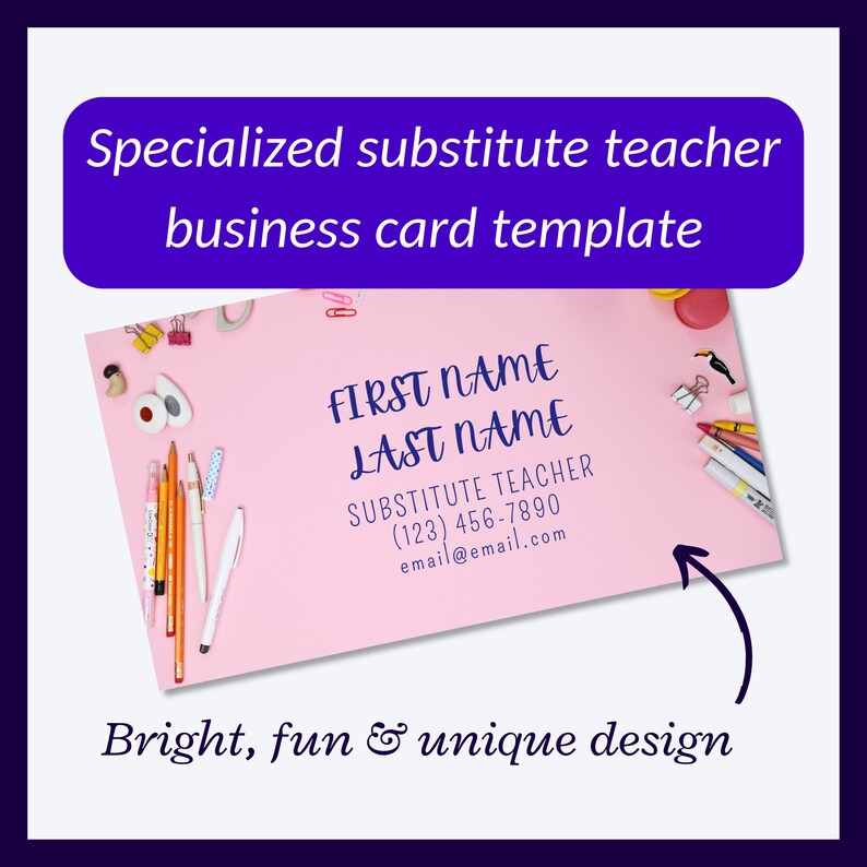 Substitute Teacher Business Card Design for Canva. Great Tutor Business ...