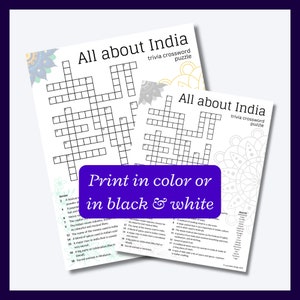 India Crossword Puzzle— Learn About India With This Trivia Puzzle! - Etsy
