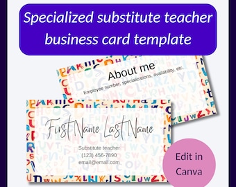 Substitute Teacher Business Card Design for Canva. Great Tutor Business ...