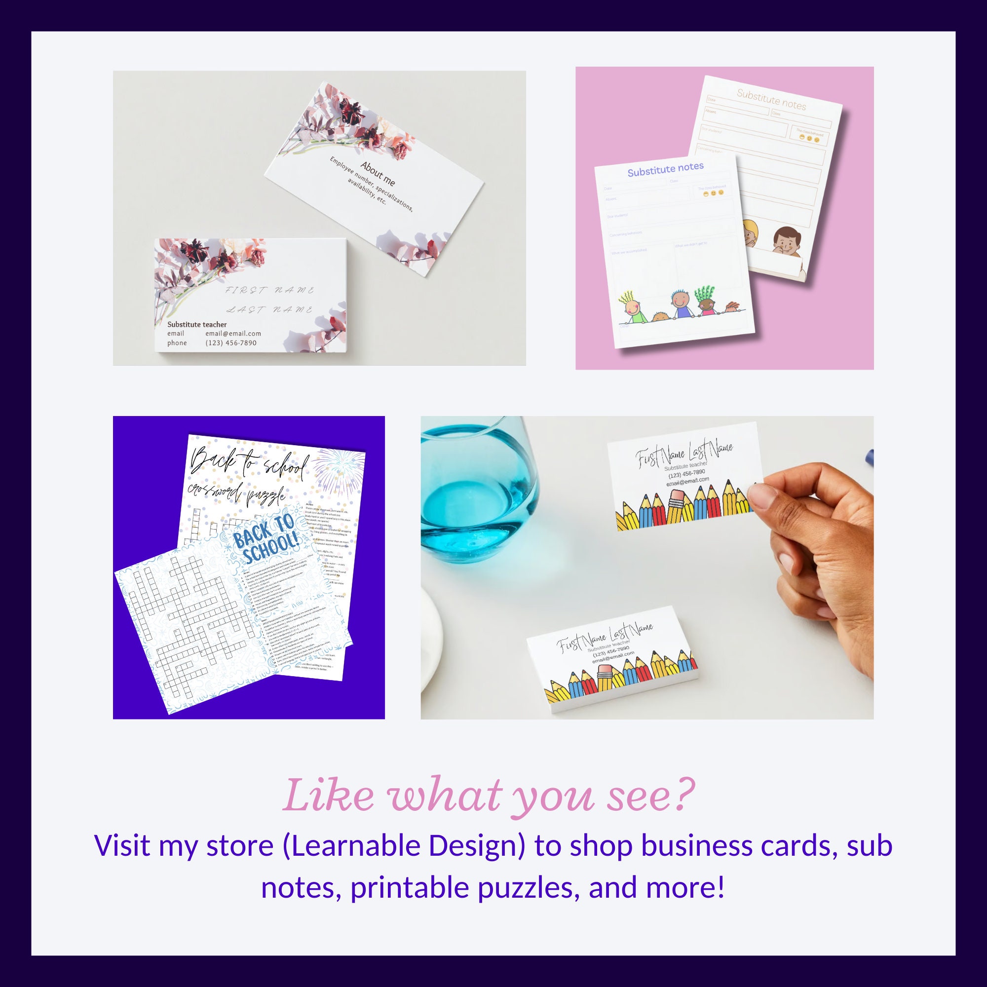 Substitute Teacher Business Card Design for Canva. Great Tutor Business ...