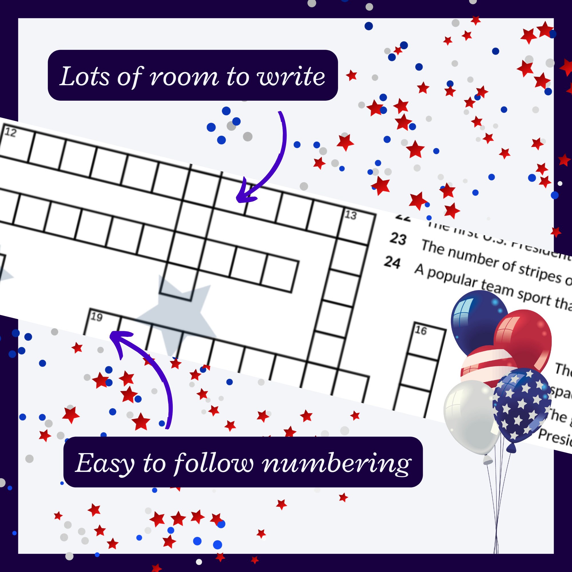 USA Trivia Crossword Puzzle for Fourth of July Parties, Family Reunion ...