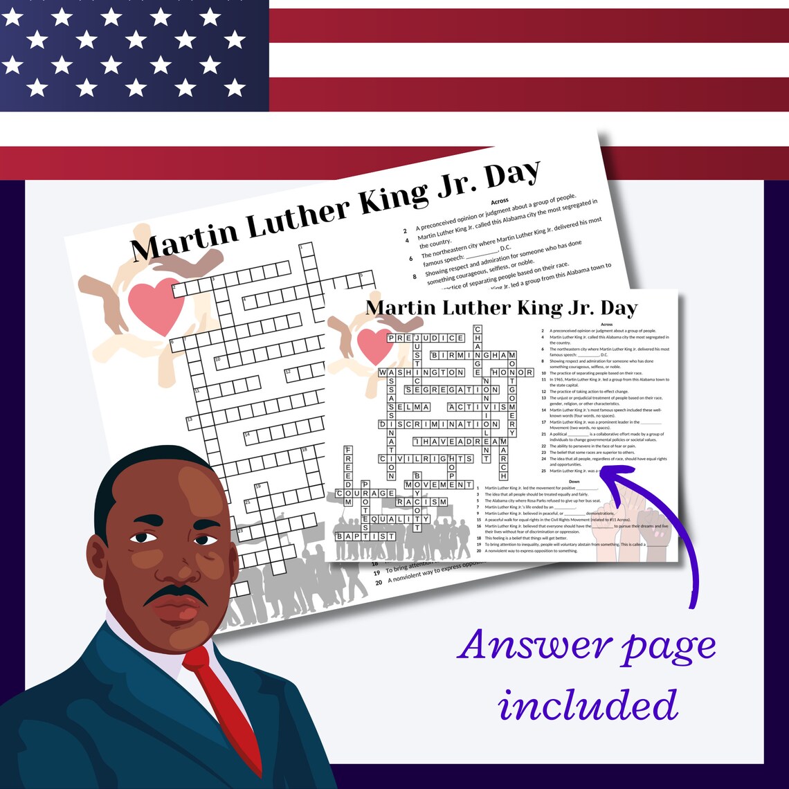 MLK Jr. Crossword Puzzle for Parties or to Learn About MLK. Great Cross ...