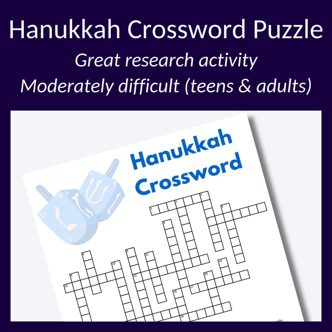Hanukkah Crossword Puzzle for Parties or to Learn About Hanukkah. Great ...