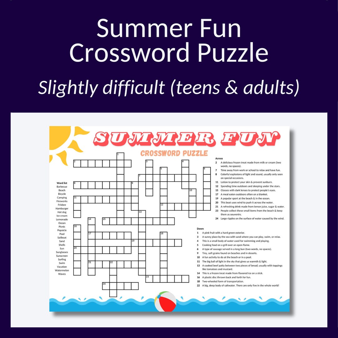 Summer Crossword Puzzle— Perfect Cross Word Puzzle for End-of-year ...