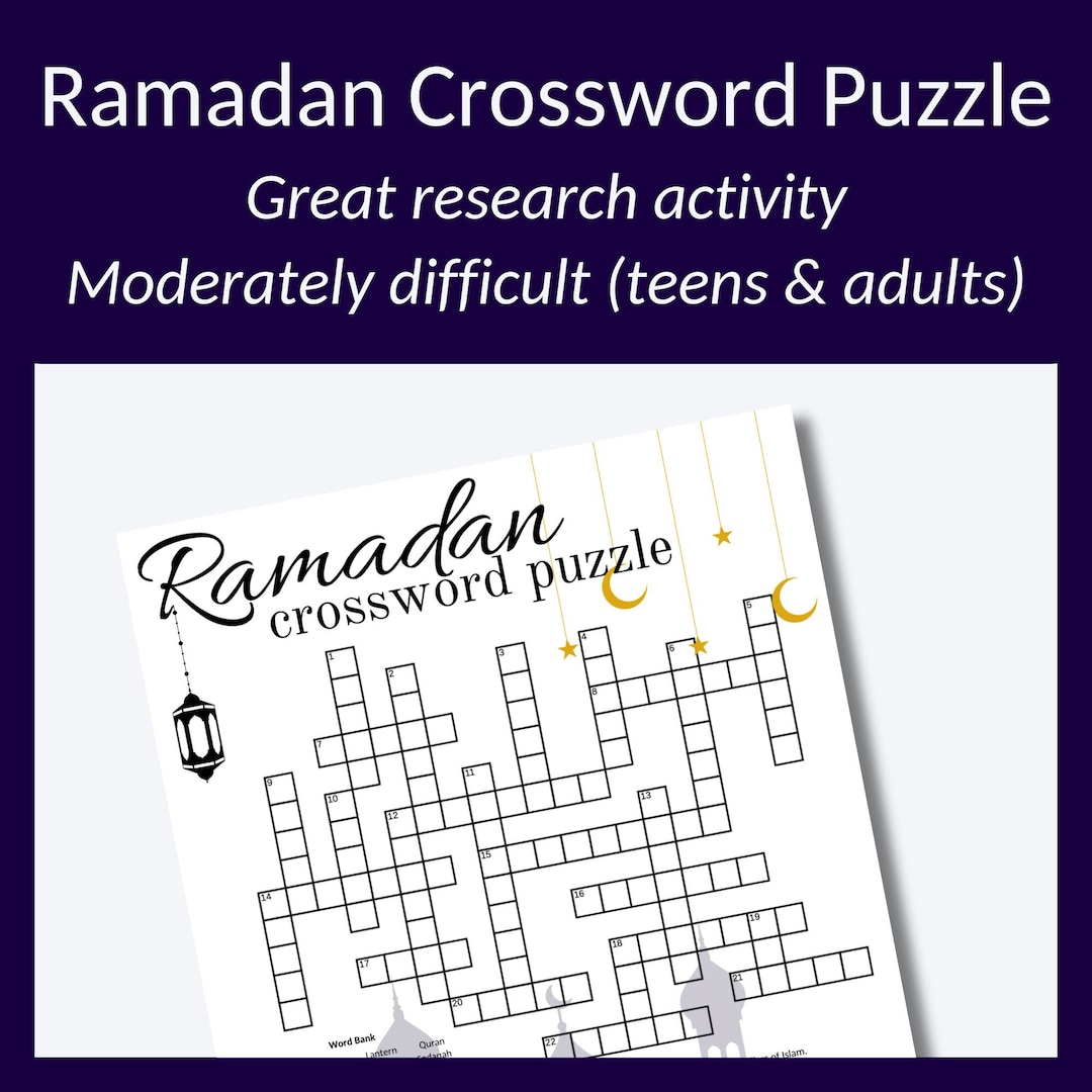 Ramadan Crossword Puzzle for Parties or to Learn About Ramadan. Great ...