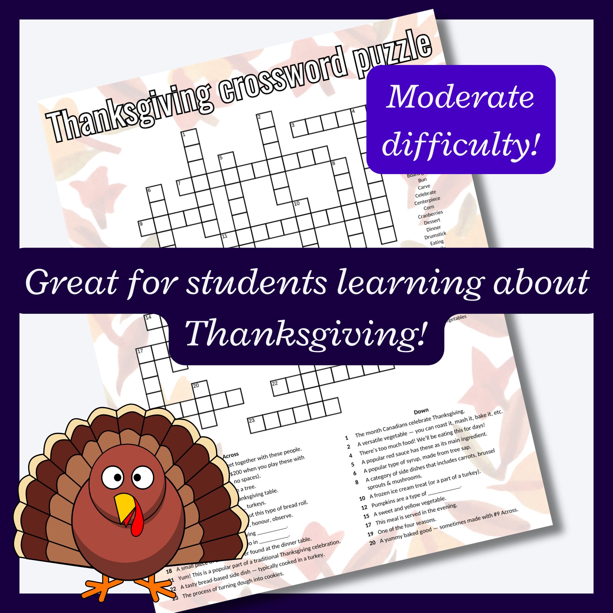 Canadian Thanksgiving Crossword Puzzle for Vocabulary, Spelling or ...