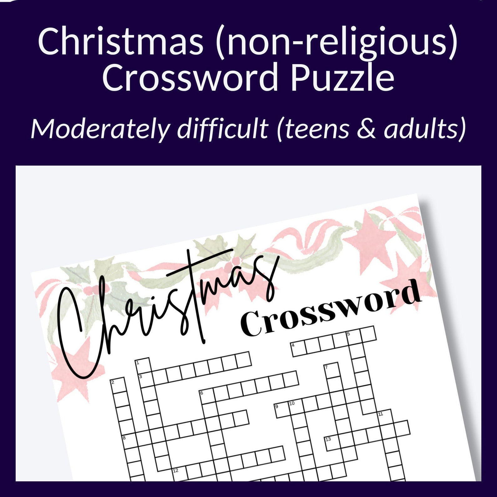 Hard! Christmas Crossword Puzzle for Christmas Parties. Great Non ...