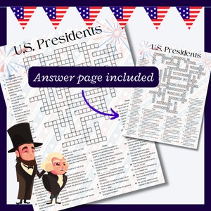 US Presidents Crossword Puzzle: History Game for Teens/adults (digital ...