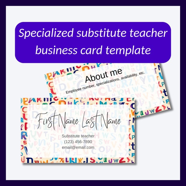 Substitute Teacher Business Card - Etsy