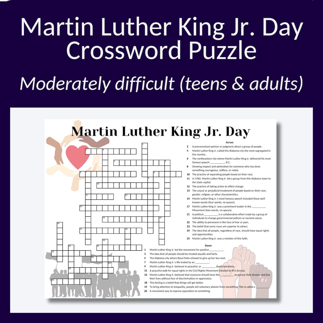 MLK Jr. Crossword Puzzle for Parties or to Learn About MLK. Great Cross ...
