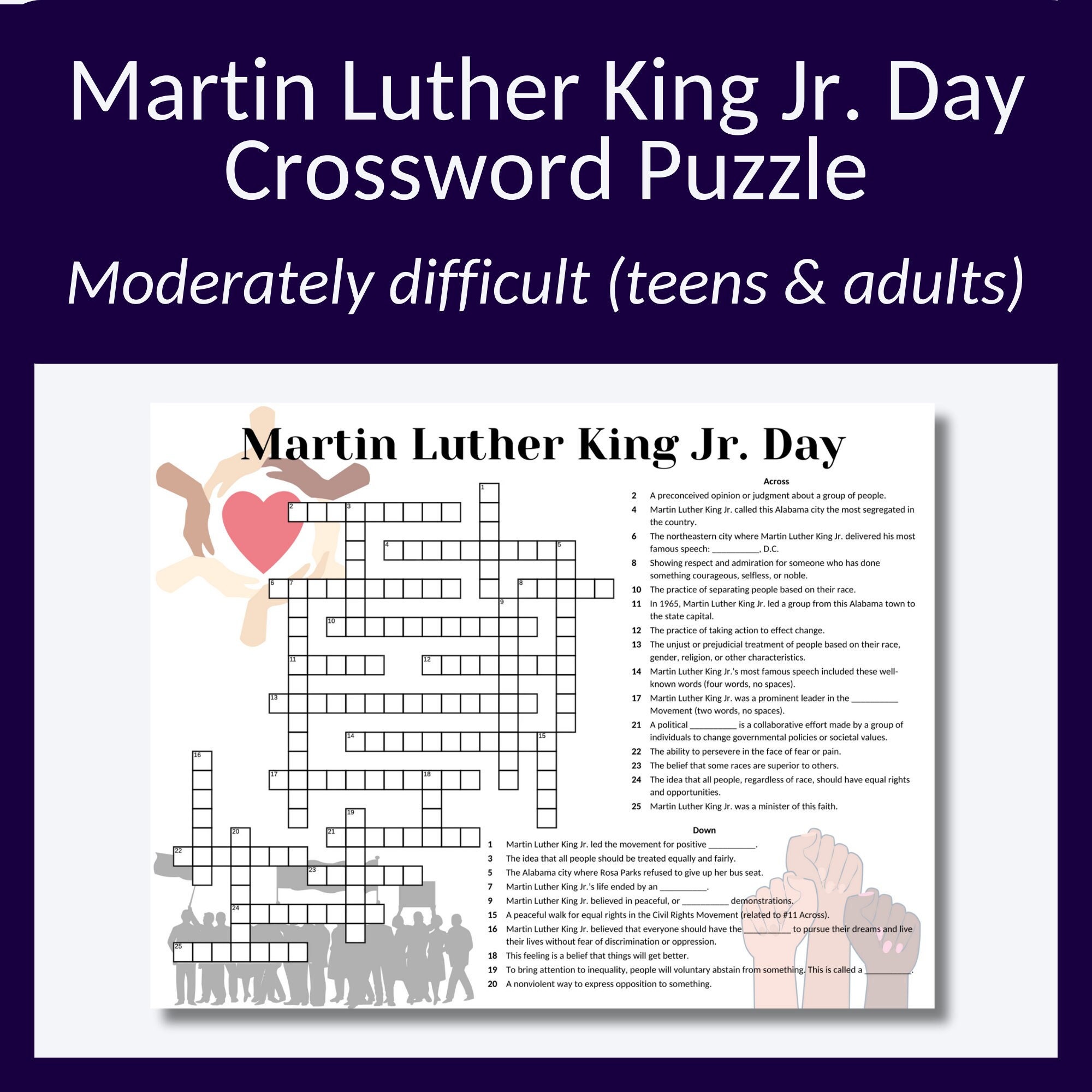 MLK Jr. Crossword Puzzle for Parties or to Learn About MLK. Great Cross ...