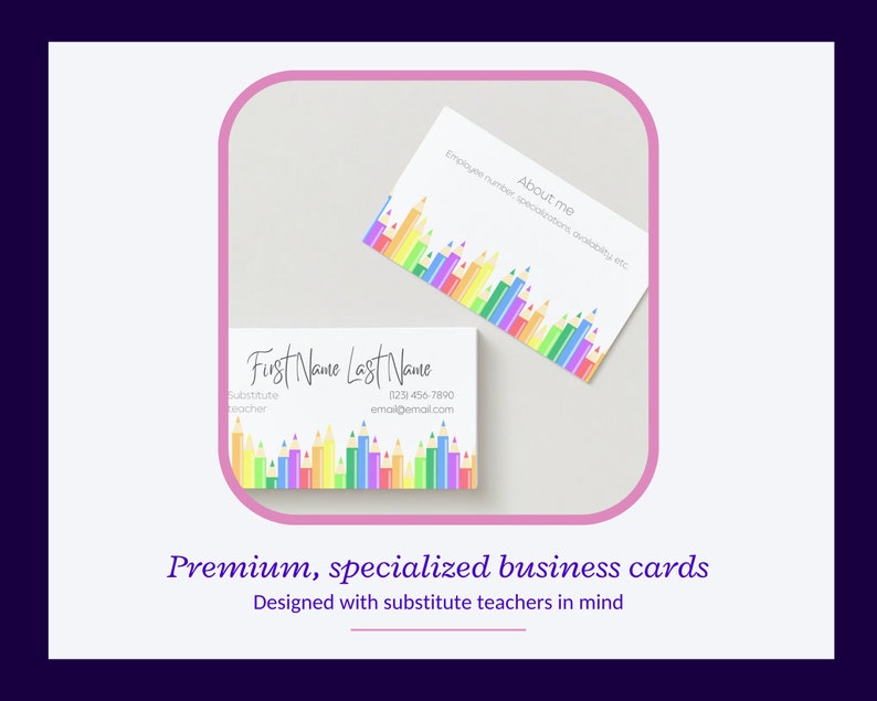 Substitute Teacher Business Card Template: Colorful Pencils (digital ...