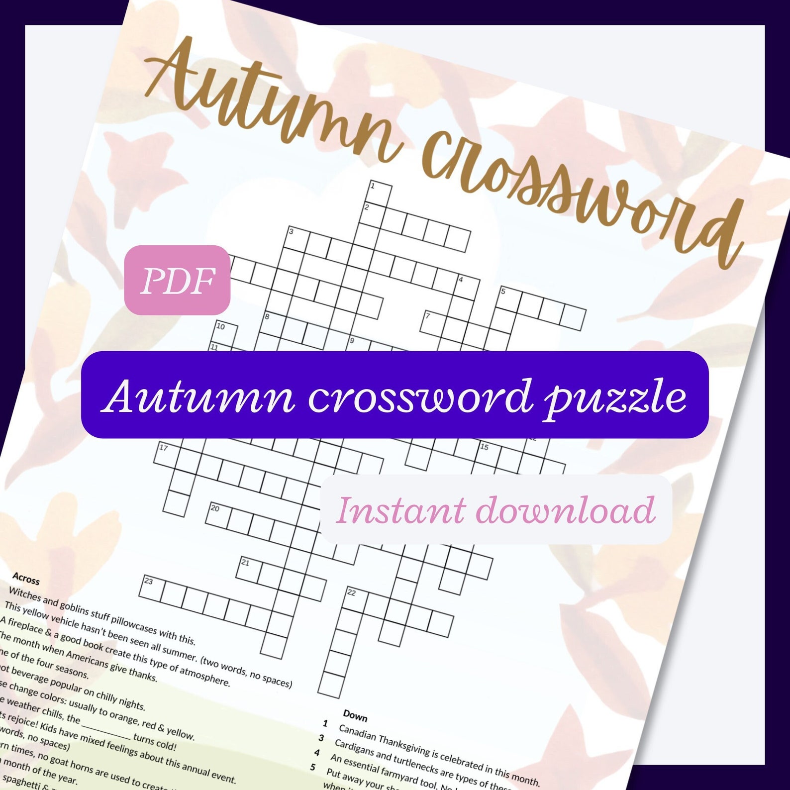 Fall Crossword Puzzle Perfect for Fall Weddings! Autumn Cross Word ...
