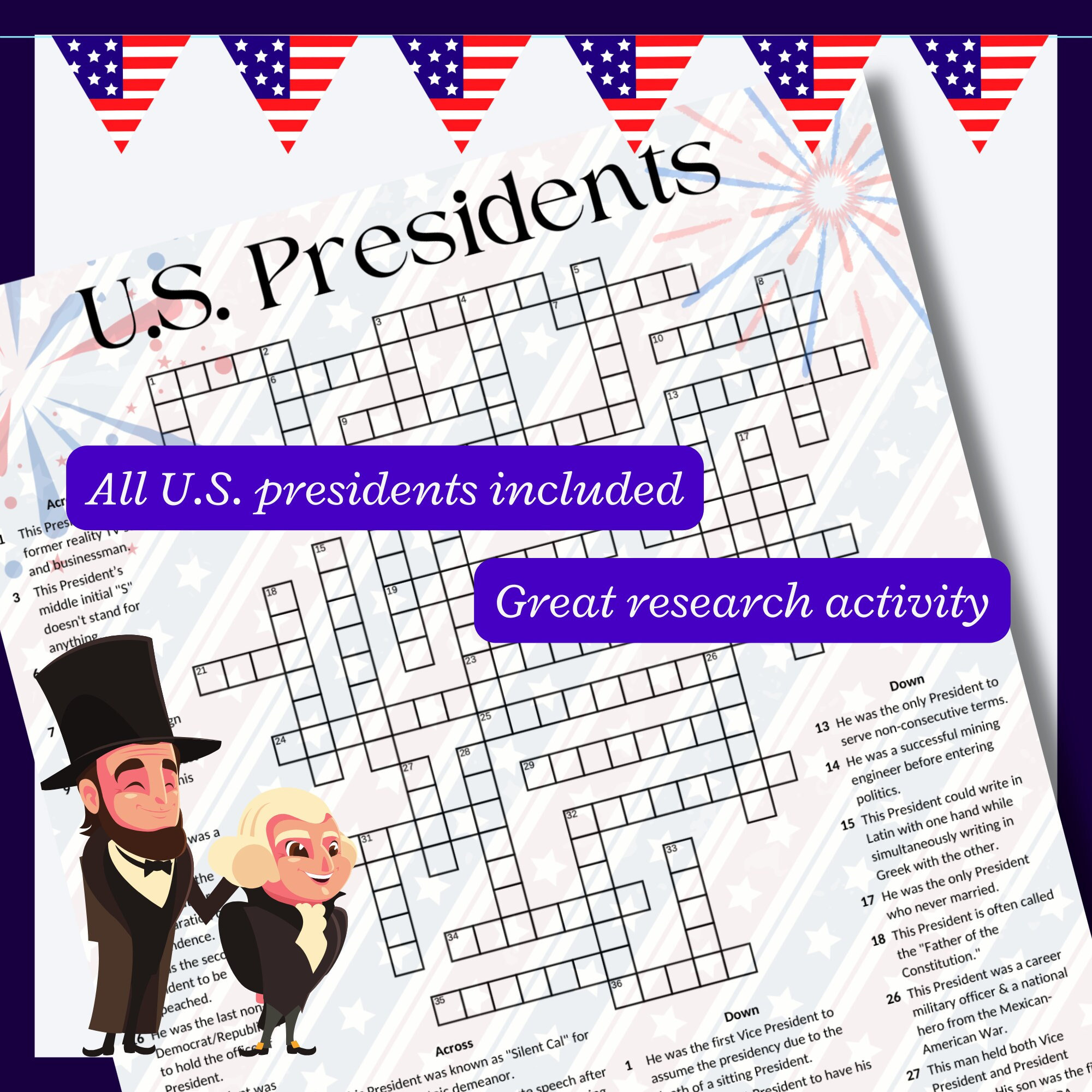 US Presidents Crossword Puzzle: History Game for Teens/adults (digital ...