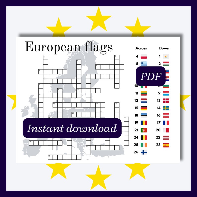 European Flags Crossword Puzzle Game for Travel Enthusiasts and Teens ...