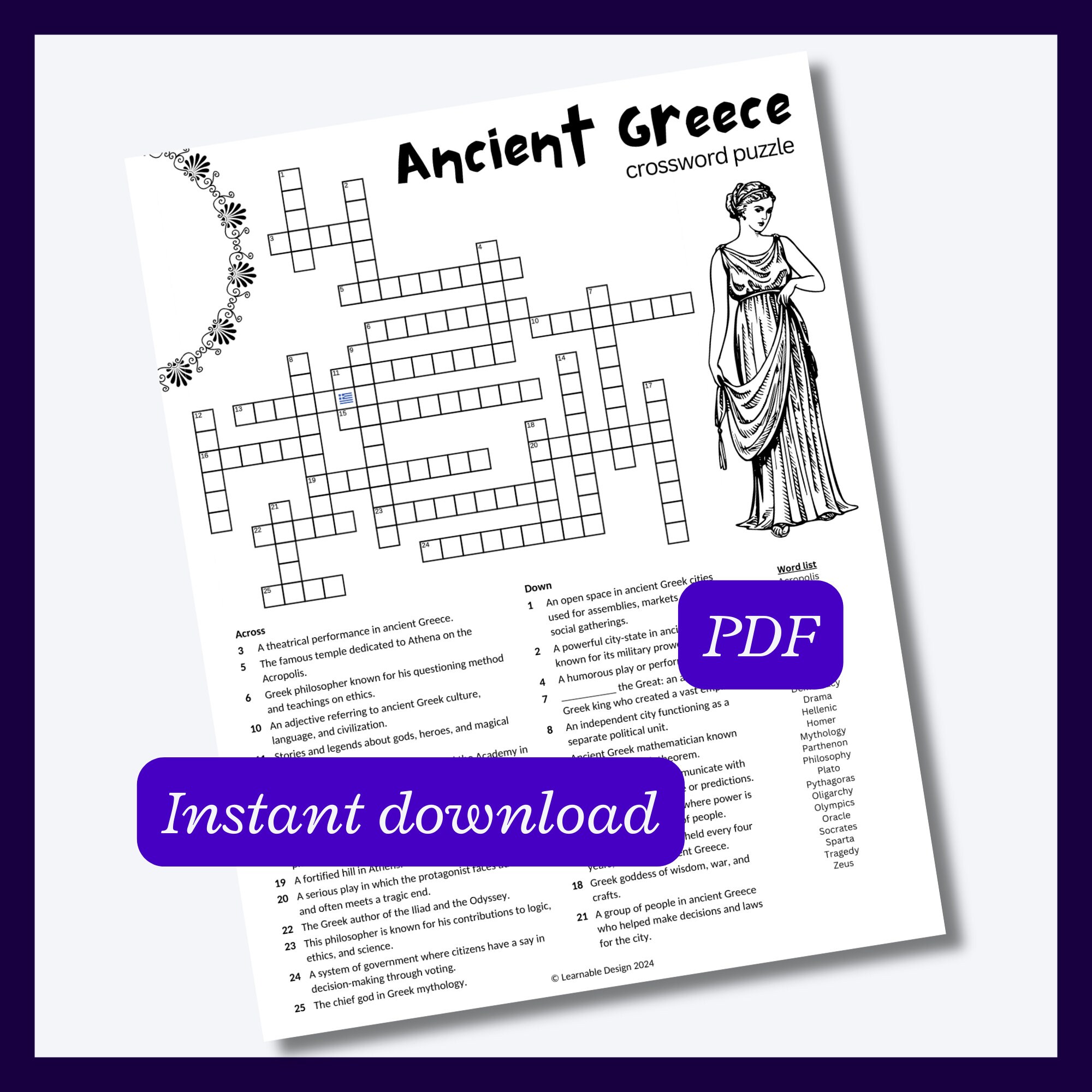Ancient Greek History Trivia Crossword Puzzle for Teens and Adults - Etsy