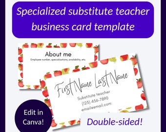 Substitute Teacher Business Card Design for Canva. Great Tutor Business ...