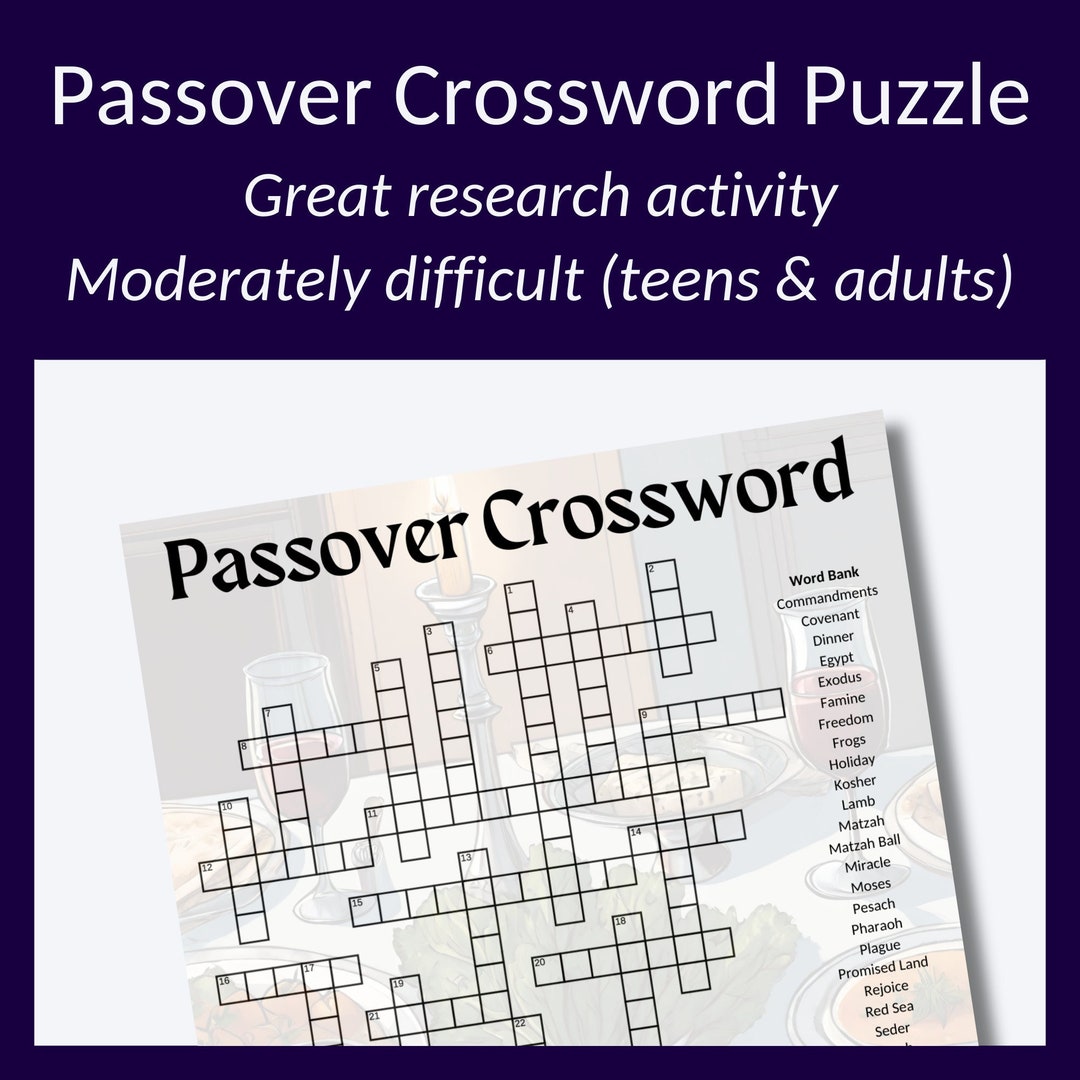 Passover Crossword Puzzle for Parties or to Learn About Passover. Great ...