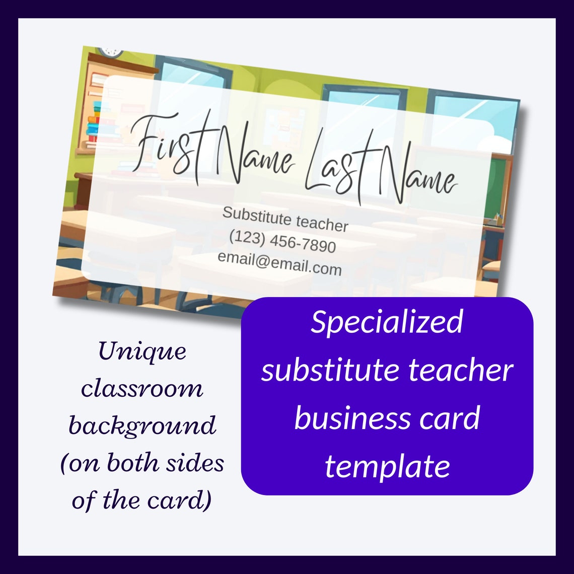 Substitute Teacher Business Card Design for Canva. Great Tutor Business ...