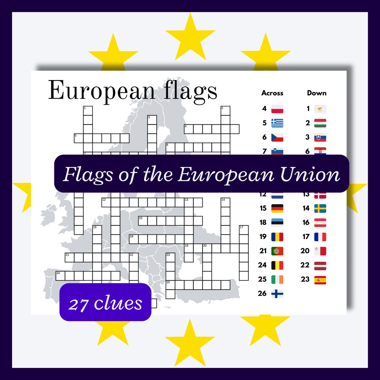 European Flags Crossword Puzzle Game for Travel Enthusiasts and Teens ...