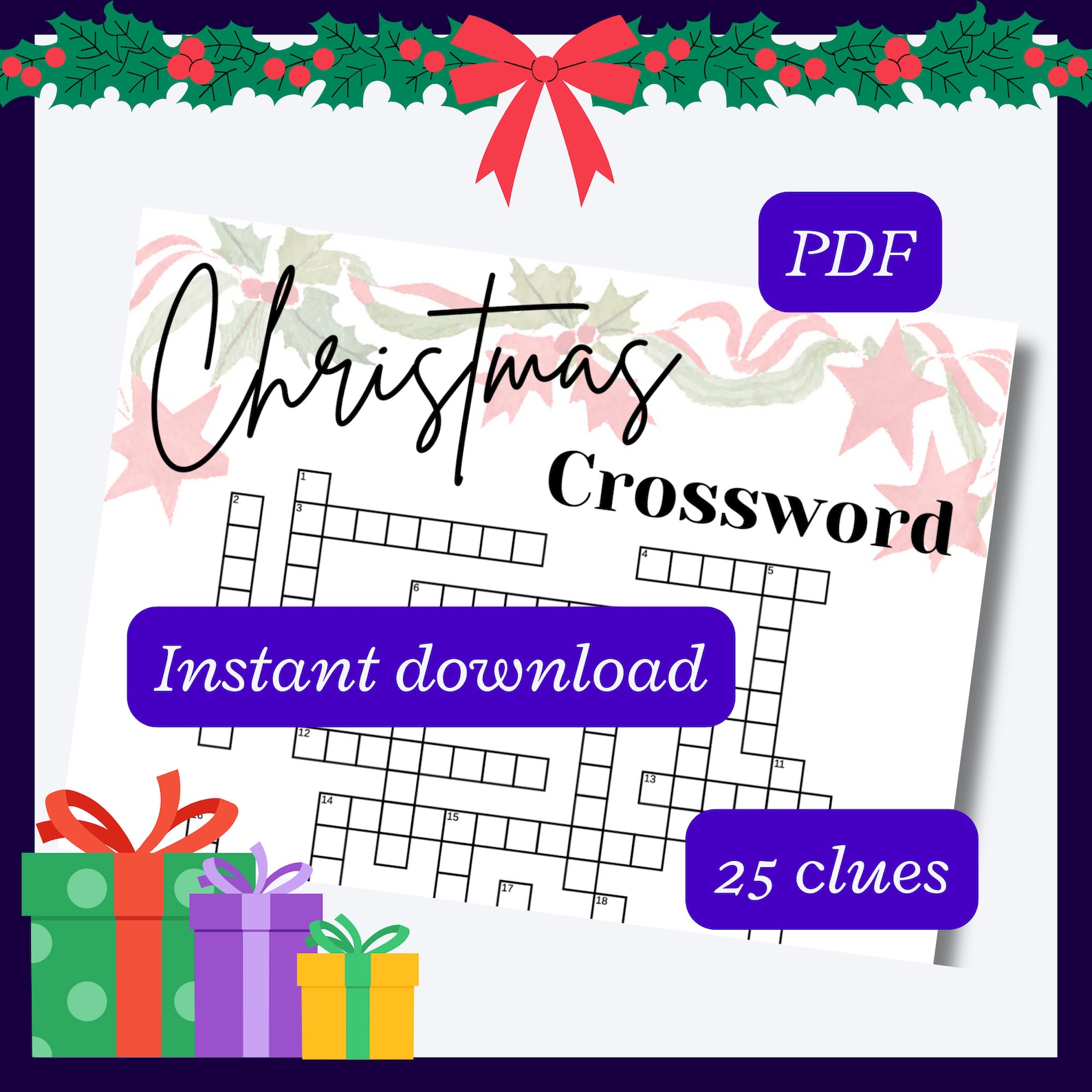 Hard! Christmas Crossword Puzzle for Christmas Parties. Great Non ...