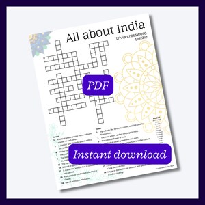 India Crossword Puzzle— Learn About India With This Trivia Puzzle! - Etsy
