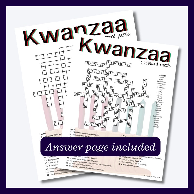 Kwanzaa Crossword Puzzle: Cultural Activity for Teens & Adults (digital ...