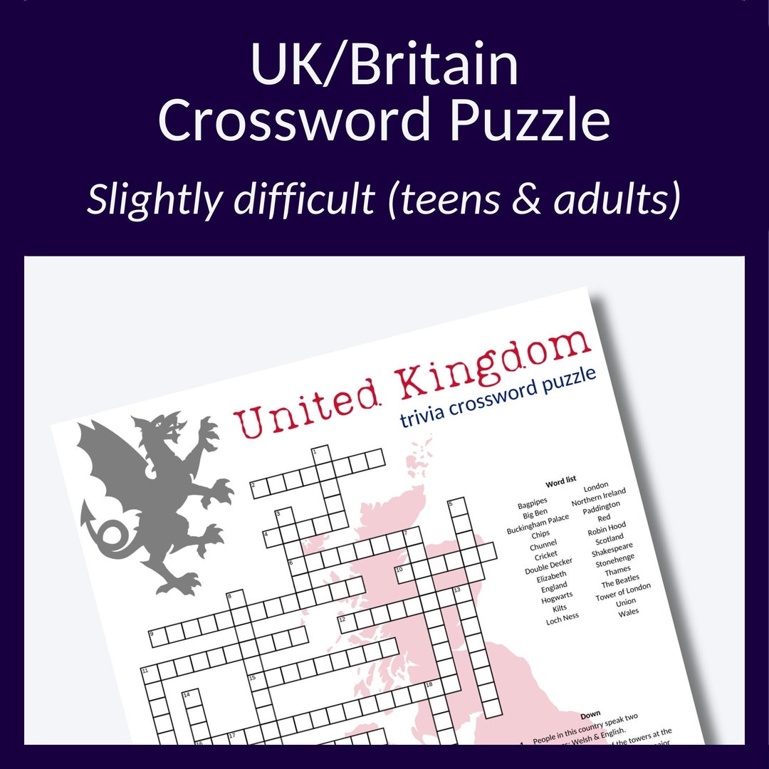 UK Trivia Crossword Puzzle: British Learning Activity (digital Download ...