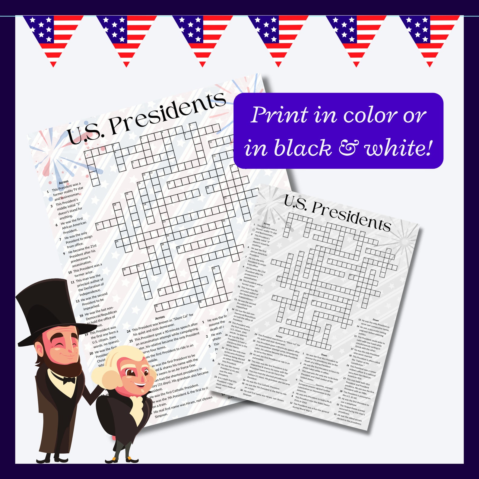 US Presidents Crossword Puzzle: History Game for Teens/adults (digital ...