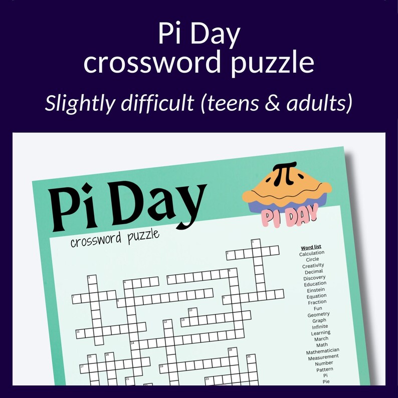 Pi Day Cross Word Puzzle Game for Teenagers or Party Game! - Etsy