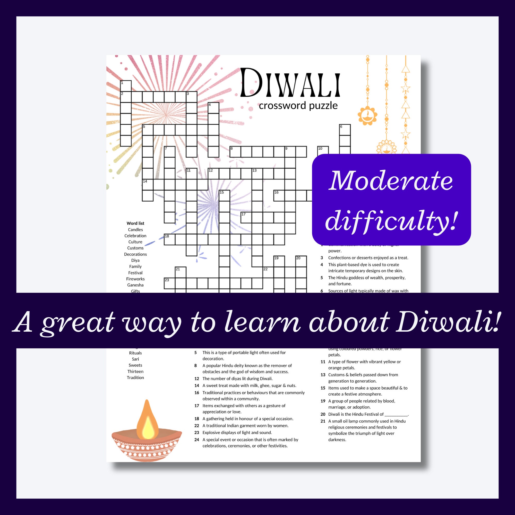 Diwali Crossword Puzzle: Trivia Game for Teens & Adults (digital ...