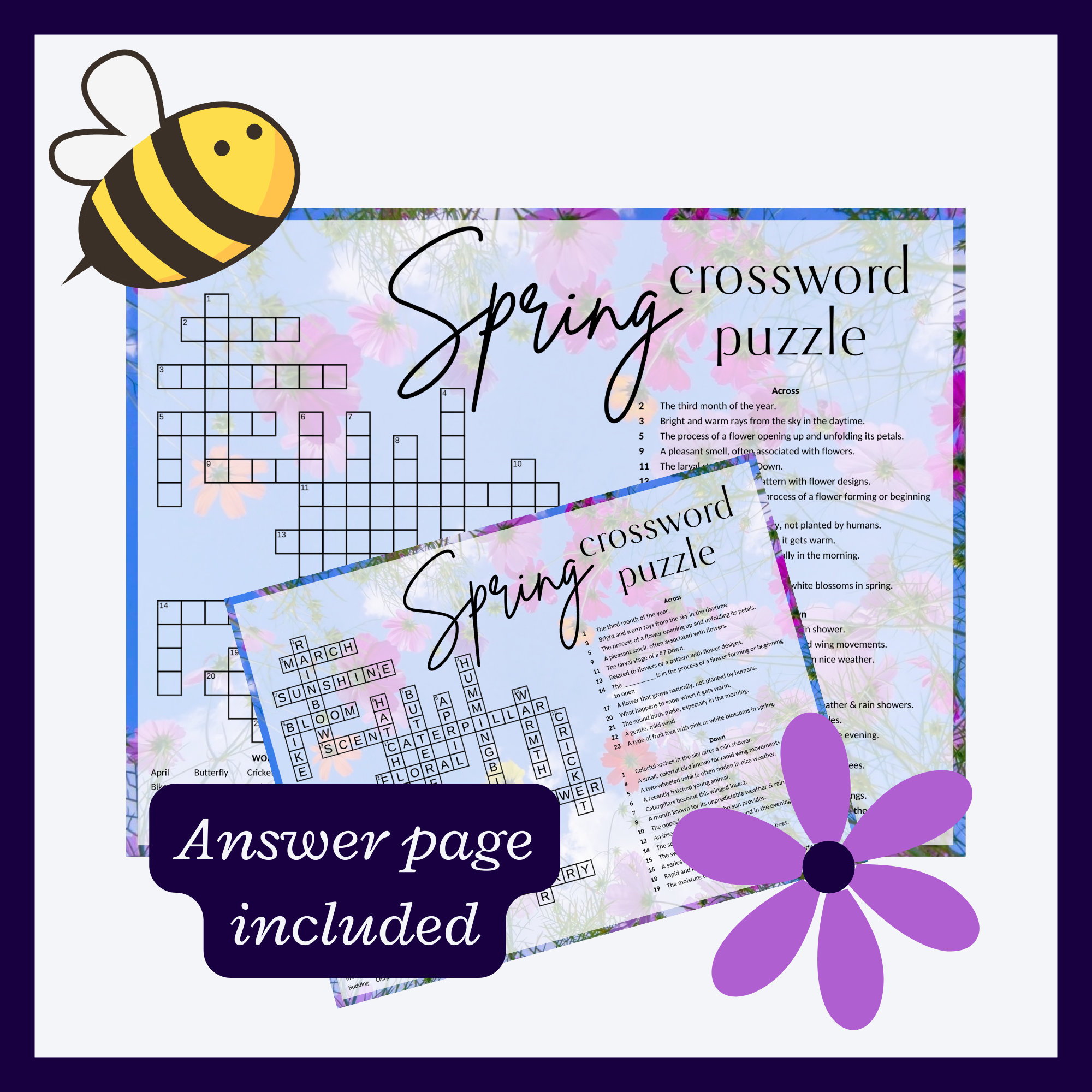 Spring Crossword Puzzle for Parties or Vocabulary Building. This Cross ...